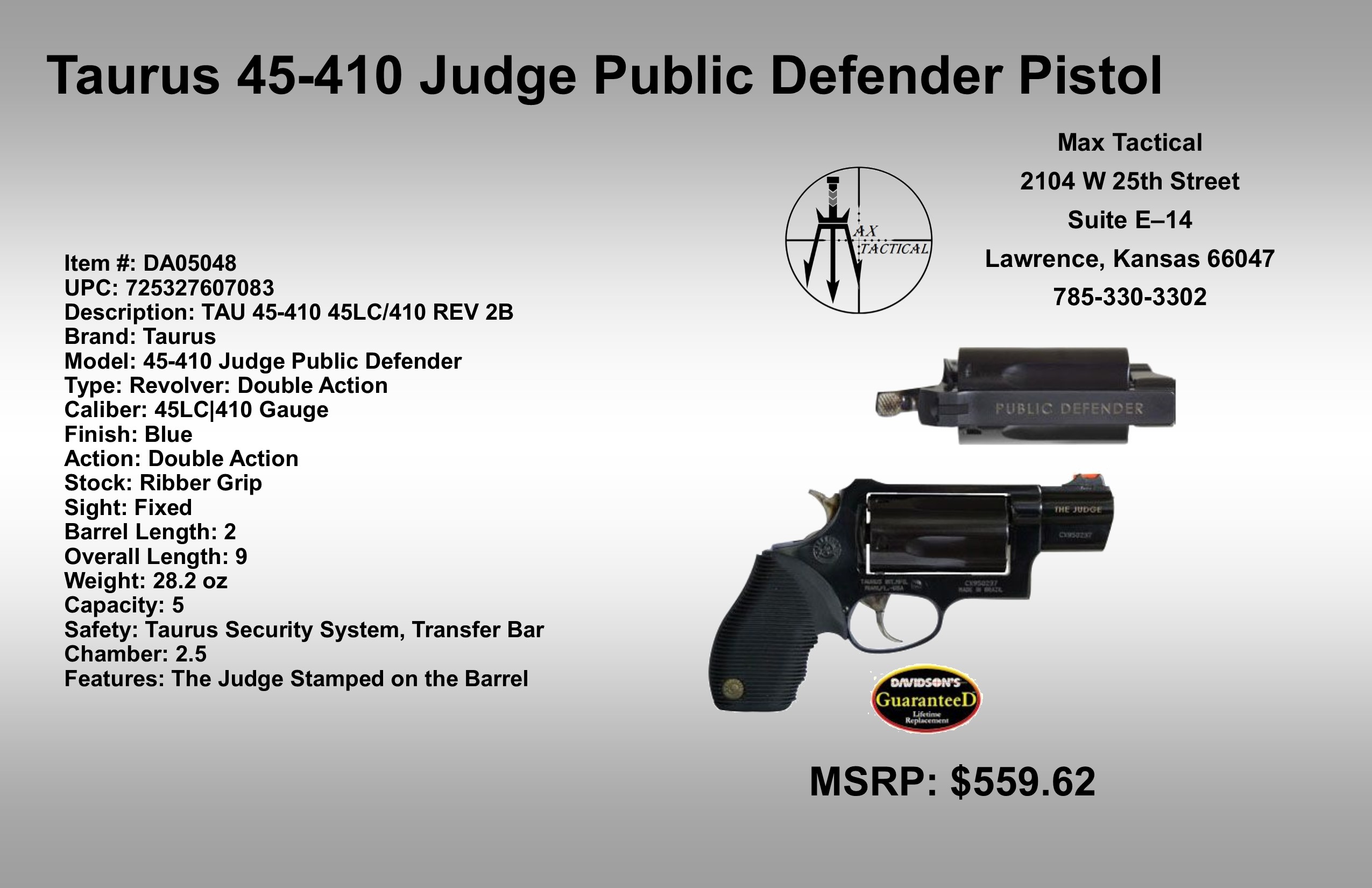 Taurus 45-410 Judge Public Defender Pistol – Max Tactical