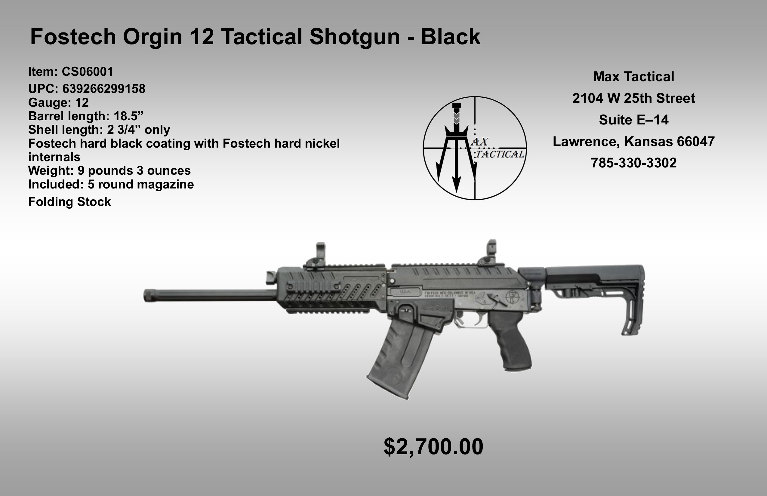 Fostech Orgin 12 Tactical Shotgun – Black 1 – Max Tactical